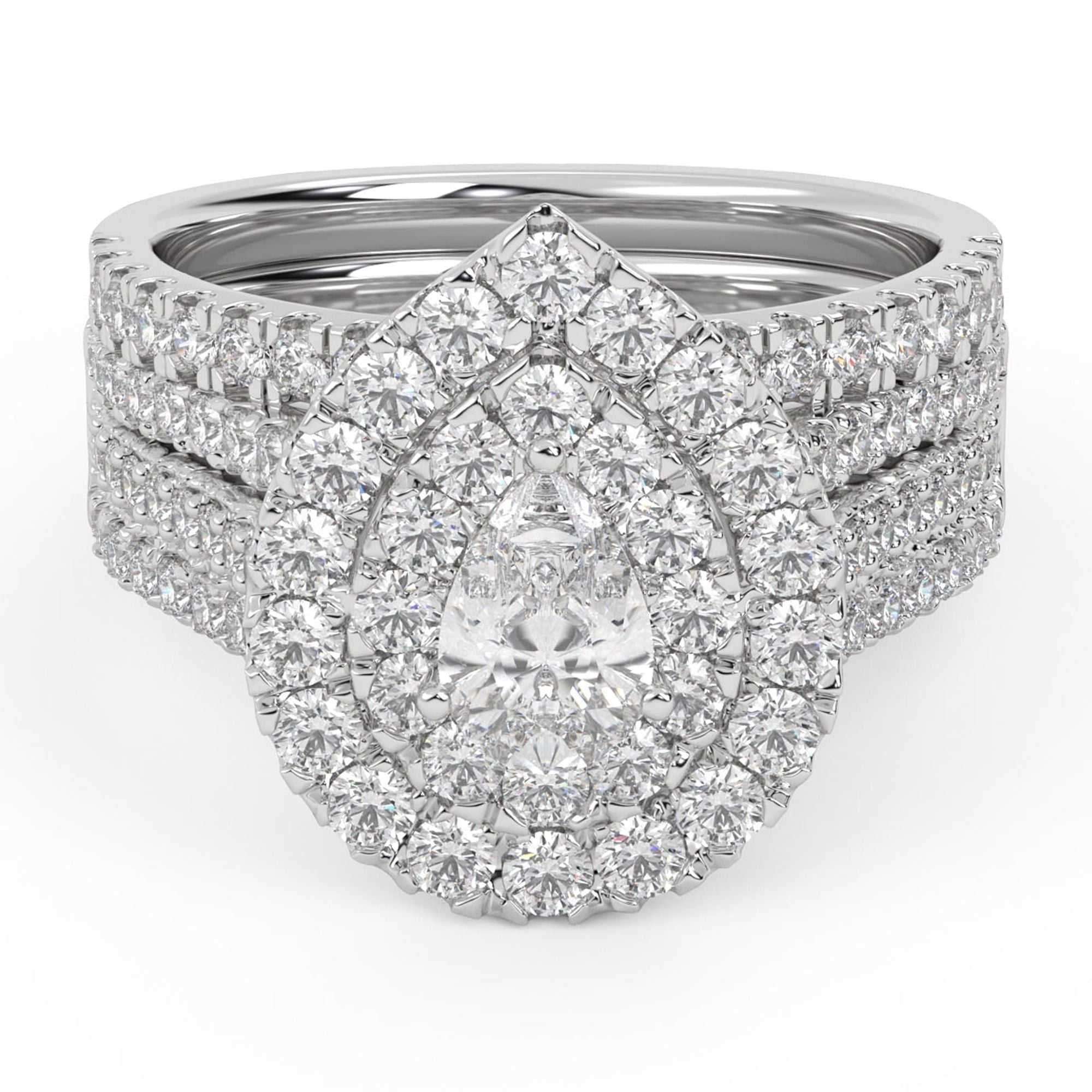 AFFY 3 Row Double Halo Teardrop Bridal Set Ring for Women, 2 Carat (ctw ...