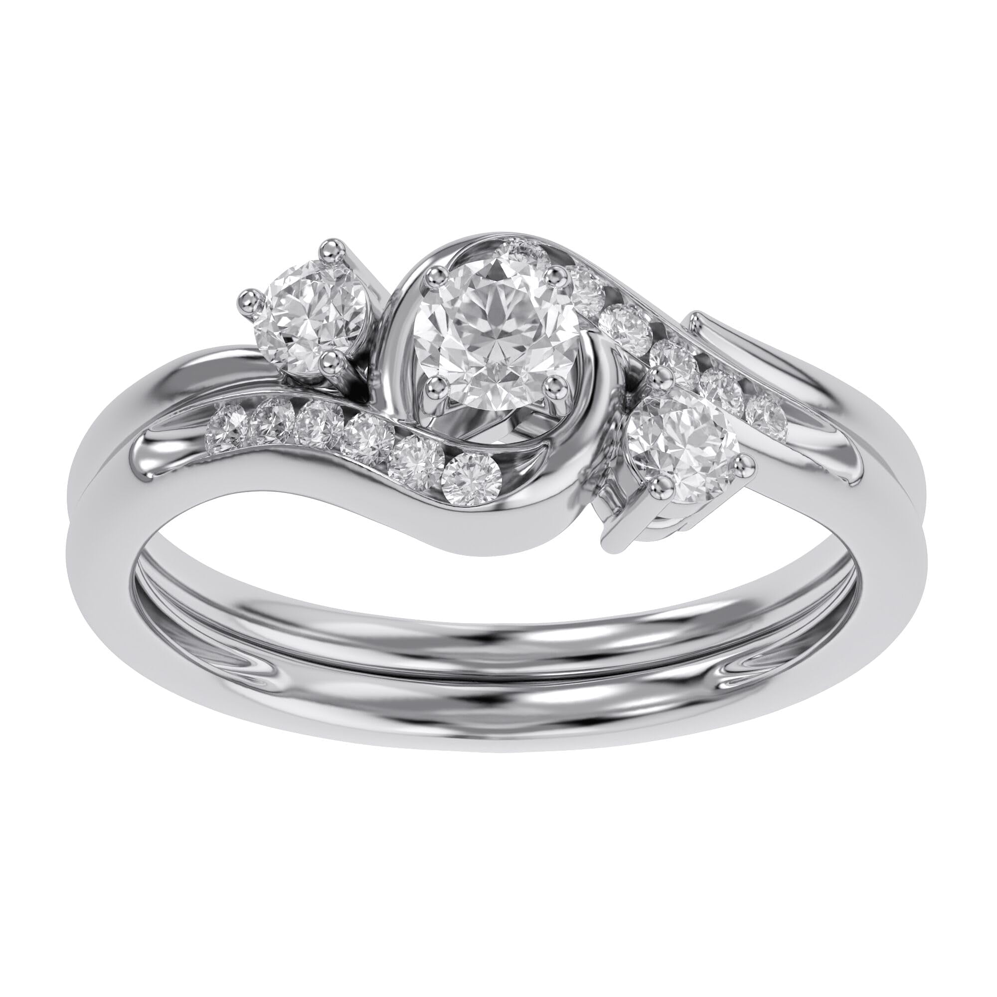 AFFY 3 Stone Bypass Bridal Set Rings for Women, 0.50 Carat (ctw) Lab ...