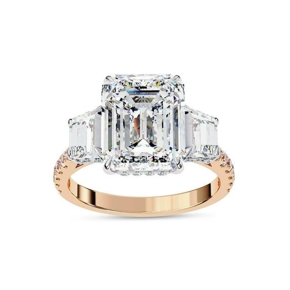 AFFY 3 Stone Halo Engagement Rings for Women Center 10x8mm Emerald Cut ...