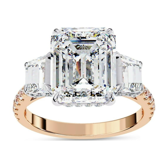AFFY 3 Stone Halo Engagement Rings for Women Center 10x8mm Emerald Cut ...