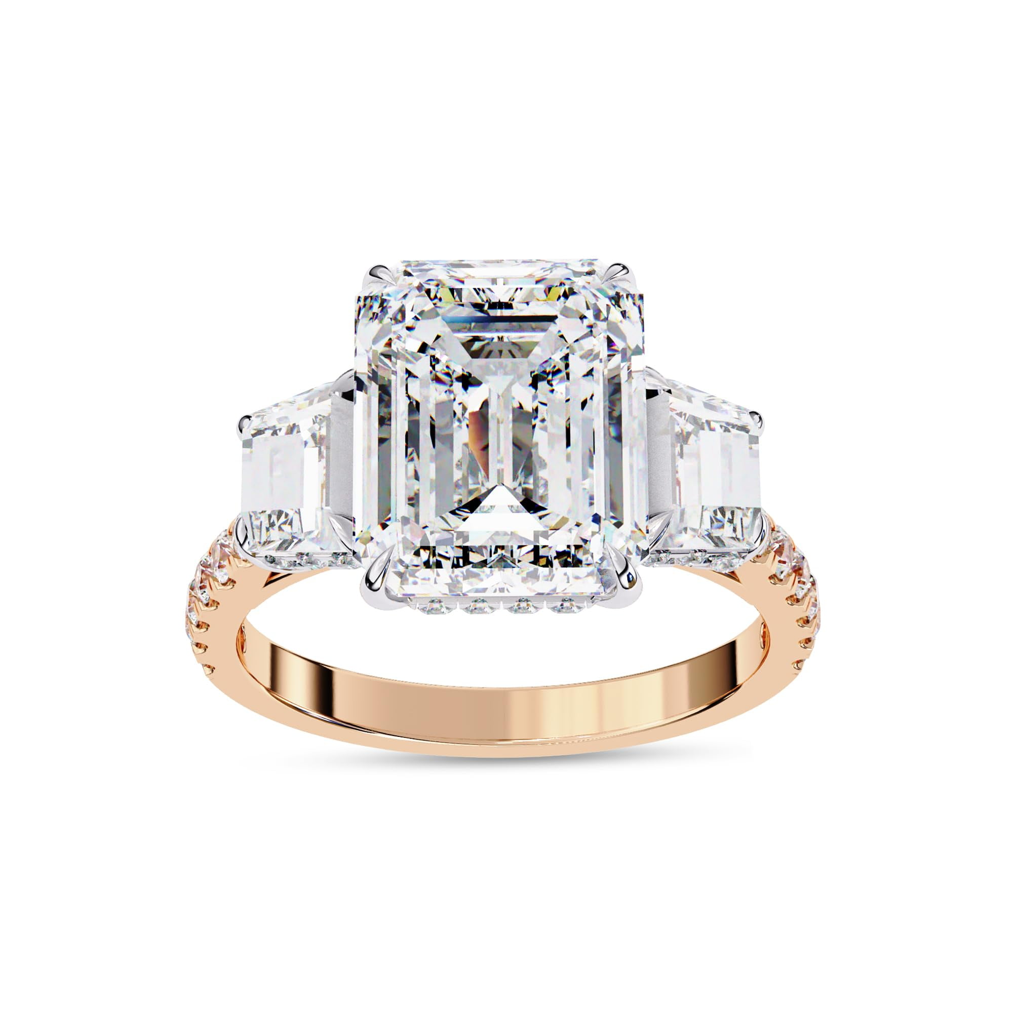 AFFY 3 Stone Halo Engagement Rings for Women Center 10x8mm Emerald Cut ...