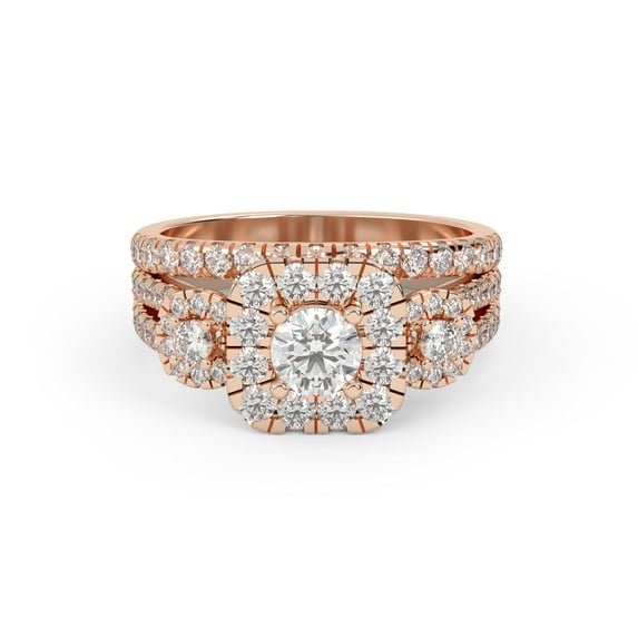 AFFY 3 Stone Halo Solitaire Bridal Ring Set for Women Center 4.5mm ...