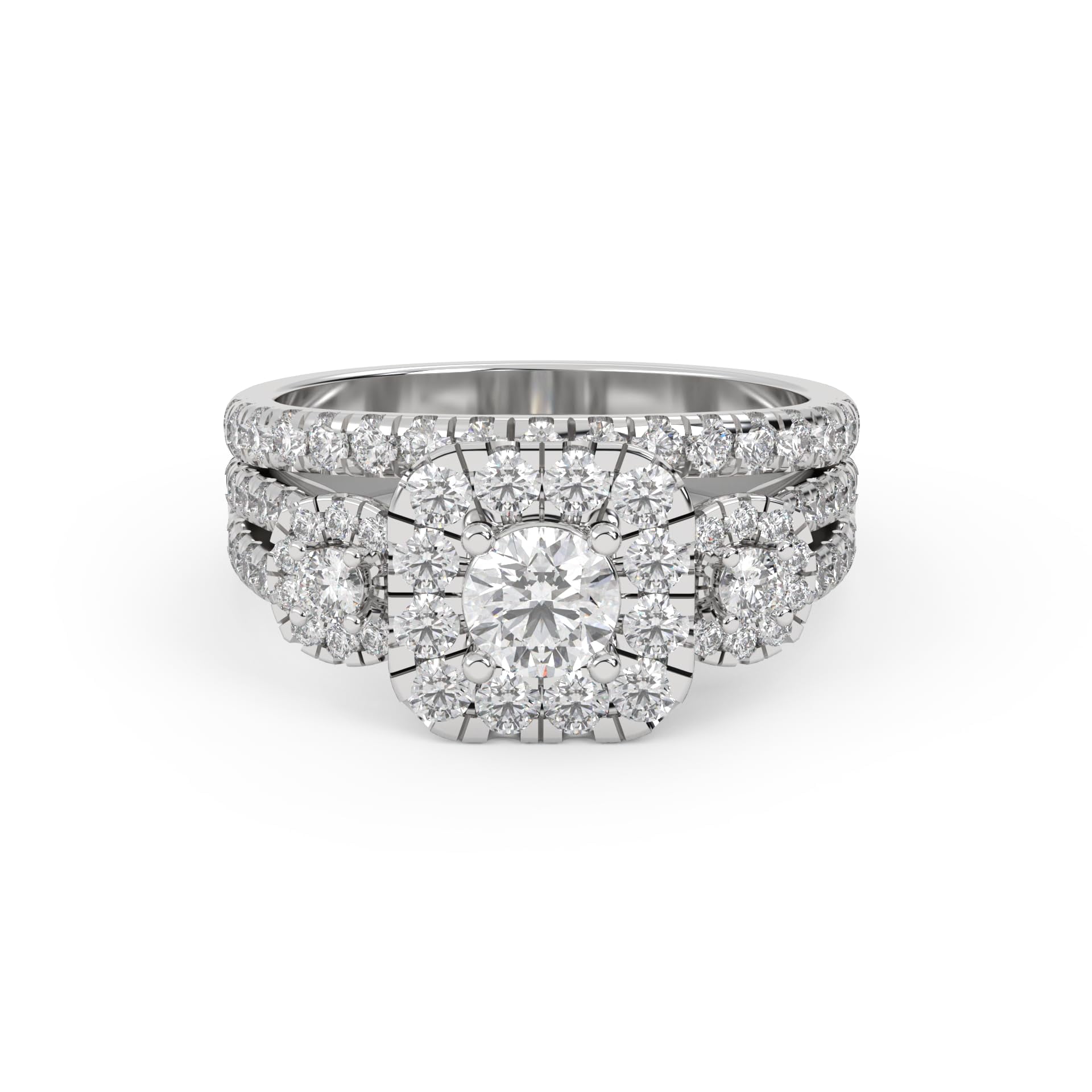 AFFY 3 Stone Halo Solitaire Bridal Ring Set for Women Center 4.5mm ...