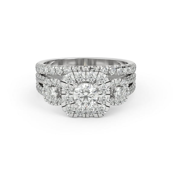 AFFY 3 Stone Halo Solitaire Bridal Ring Set for Women Center 4.5mm ...