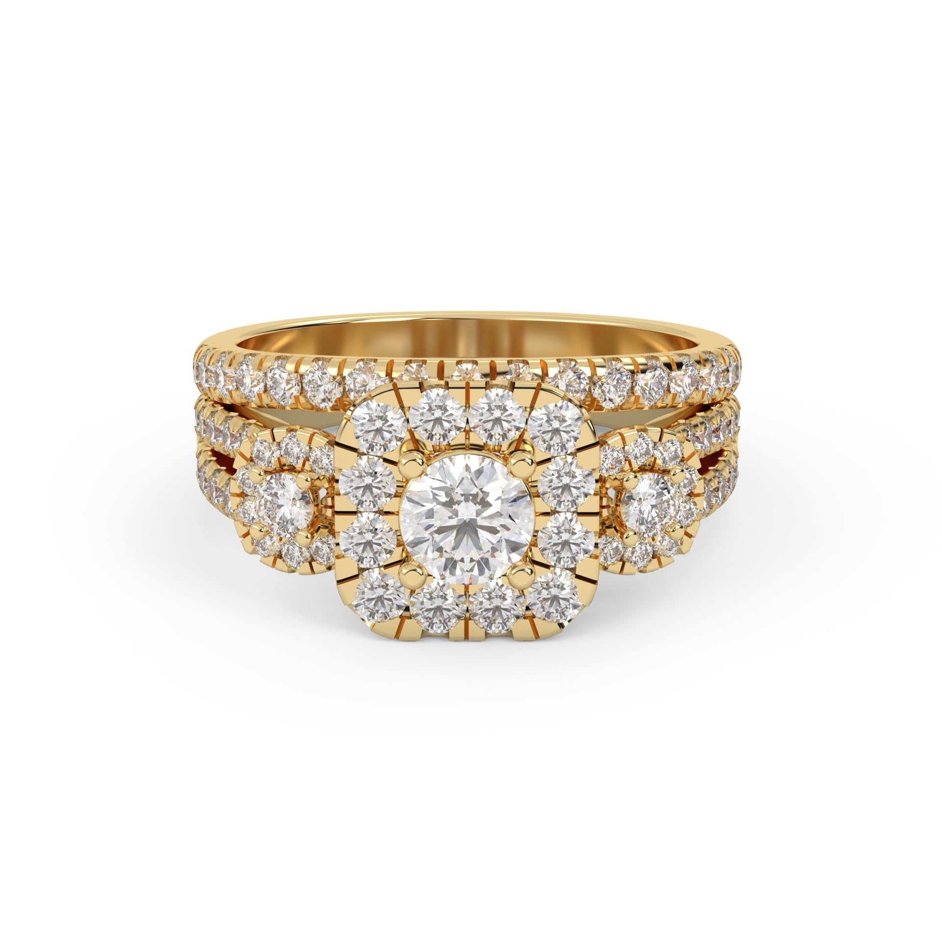 AFFY 3 Stone Halo Solitaire Bridal Ring Set for Women Center 4.5mm ...