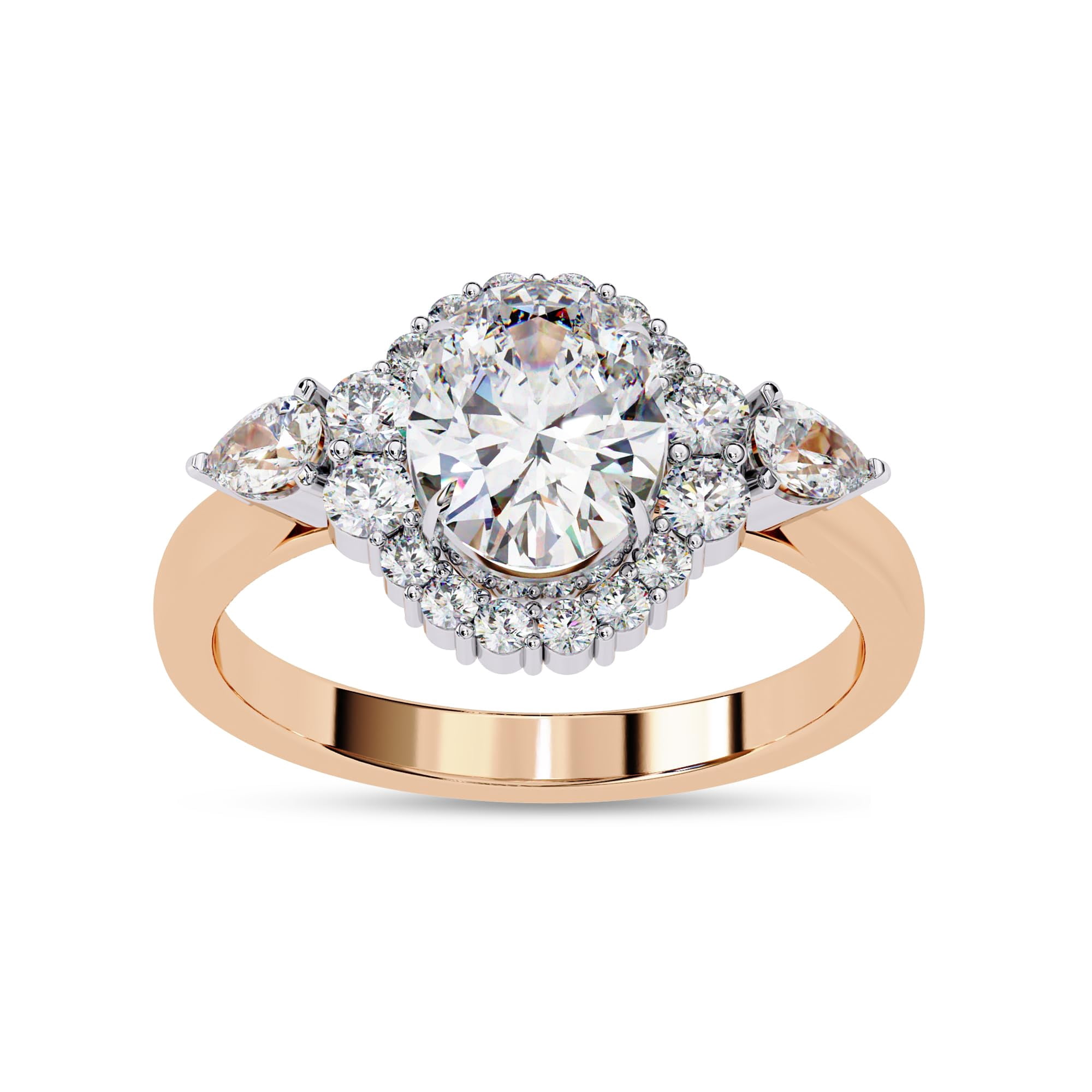 AFFY 3 Stone Halo Solitaire Engagement Rings for Women Center 8x6mm ...