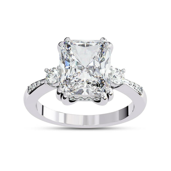AFFY 3 Stone Hidden Halo Solitaire Engagement Rings for Women Center 9 ...