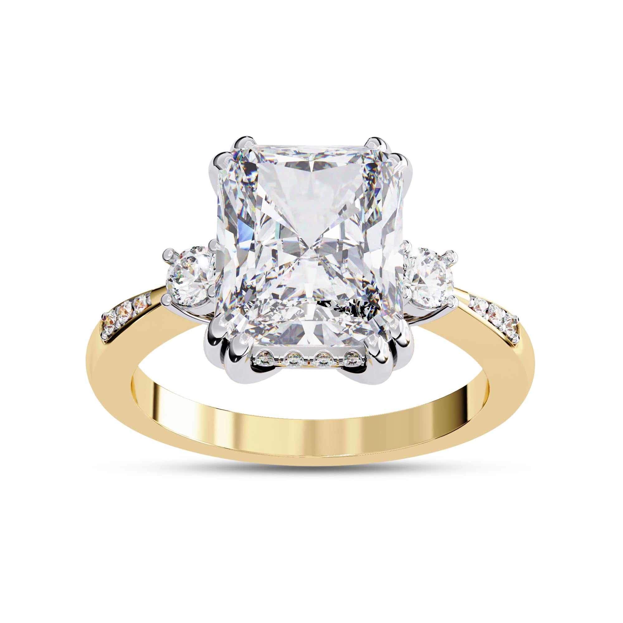 AFFY 3 Stone Hidden Halo Solitaire Engagement Rings for Women Center 9 ...