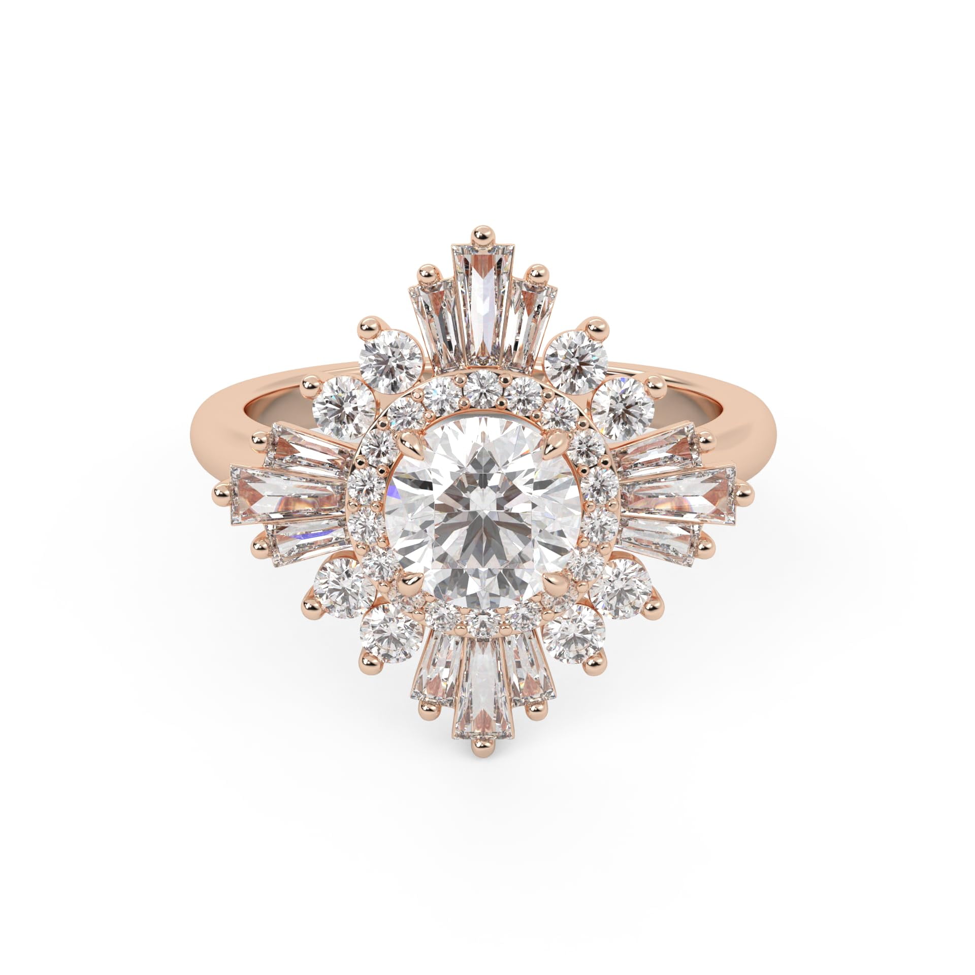 AFFY Art Deco Starburst Halo Engagement Ring for Women Center 6.5mm ...