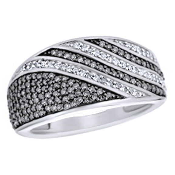 AFFY Multi Shape White Natural Diamond Three Row Fashion Invisible Ring ...