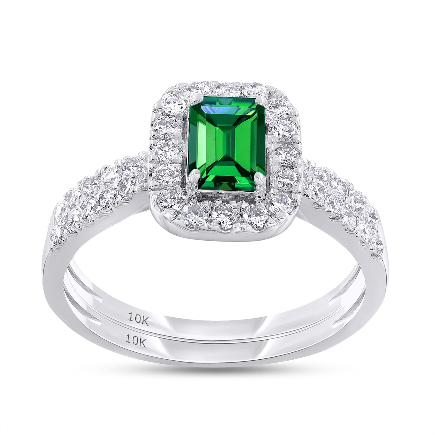 AFFY Bridal Ring Set For Women, 1.00 Carat Green Emerald Lab Grown ...