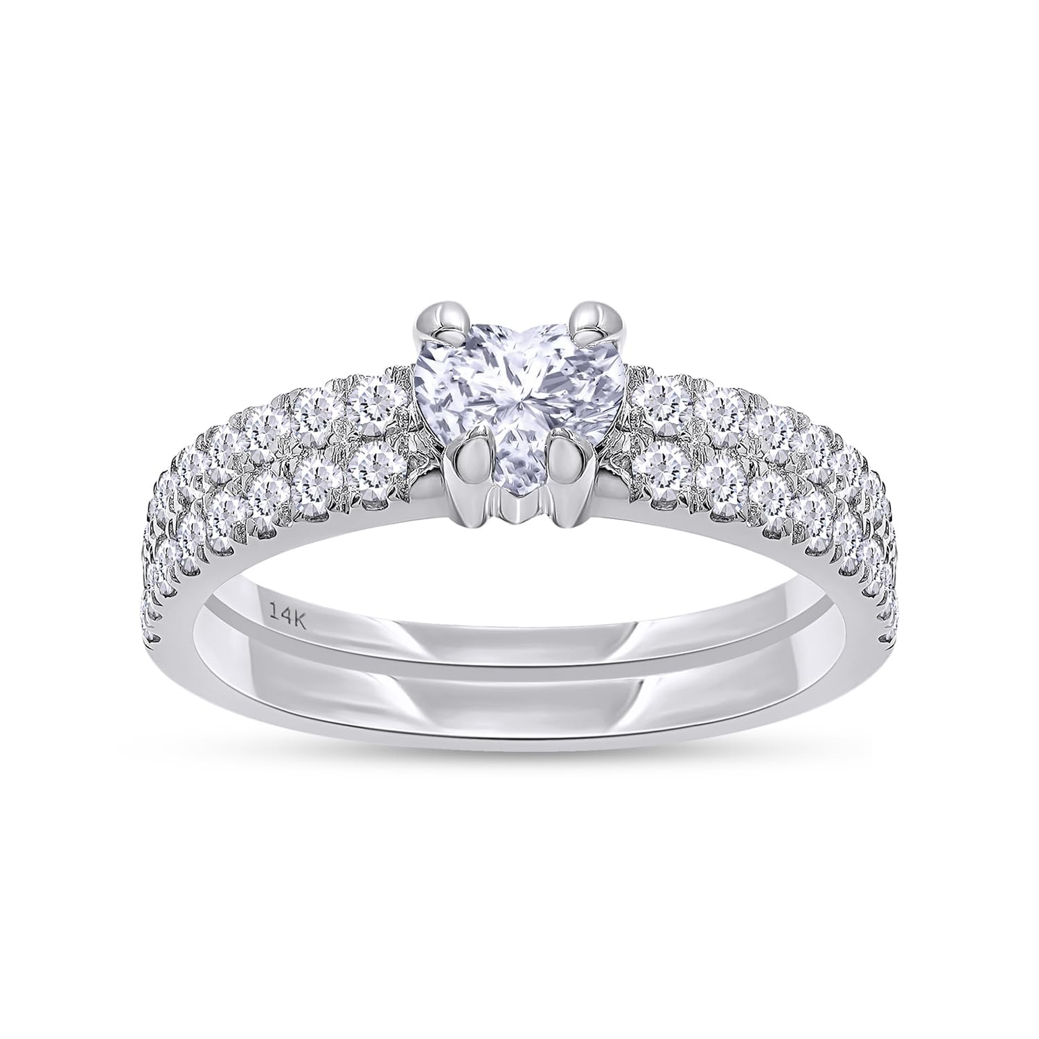 AFFY Bridal Ring Set For Women, 1.00 Carat Heart & Round Shape Lab ...