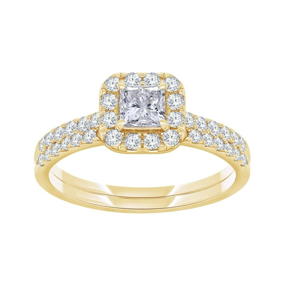 AFFY Bridal Ring Set for Women 1.00 Carat Princess and Round Cut Lab ...