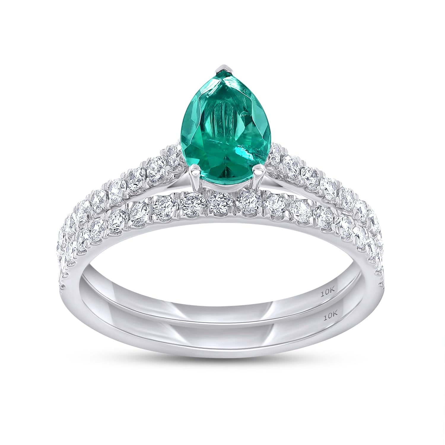 AFFY Bridal Ring Set For Women, 1.10 Carat (ctw) Pear Shape Green ...