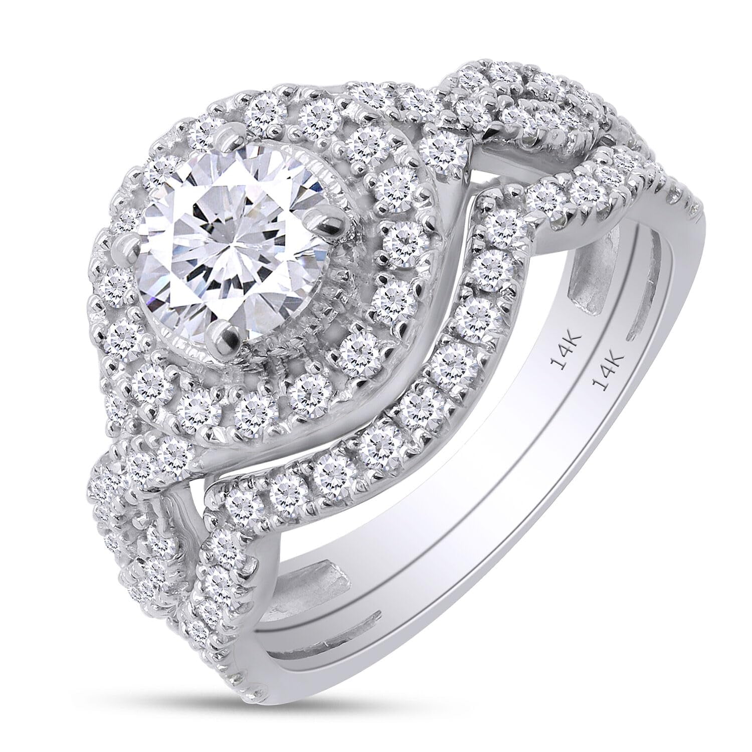 AFFY Bridal Ring Set For Women, 2.00 Carat (Ctw) Center 6MM Round Shape ...