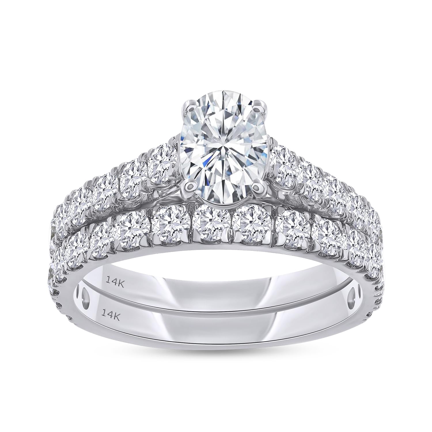 AFFY Bridal Ring Set For Women, 2.00 Carat Oval & Round Shape Lab Grown ...