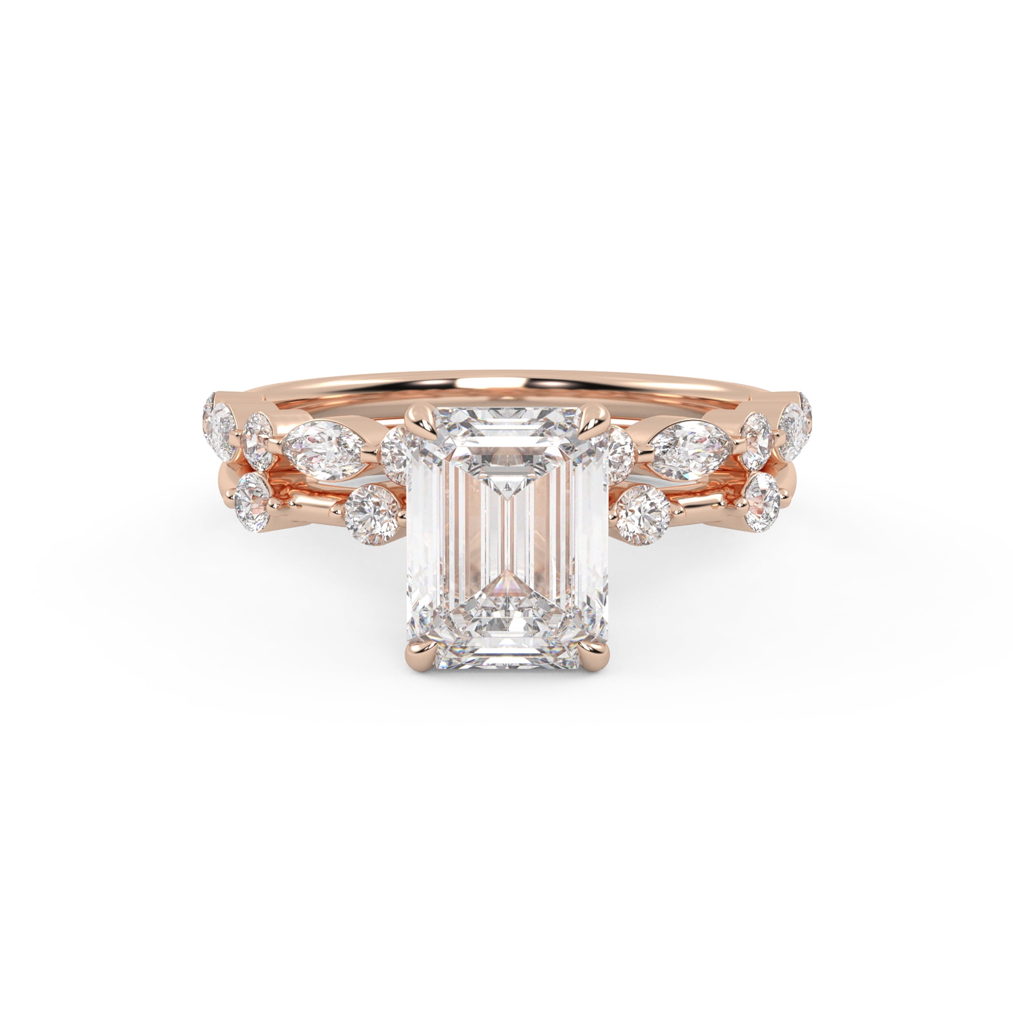 AFFY Bridal Ring Set for Women Center 8.5x 6.5mm Emerald, Marquise and Round Lab Created ...