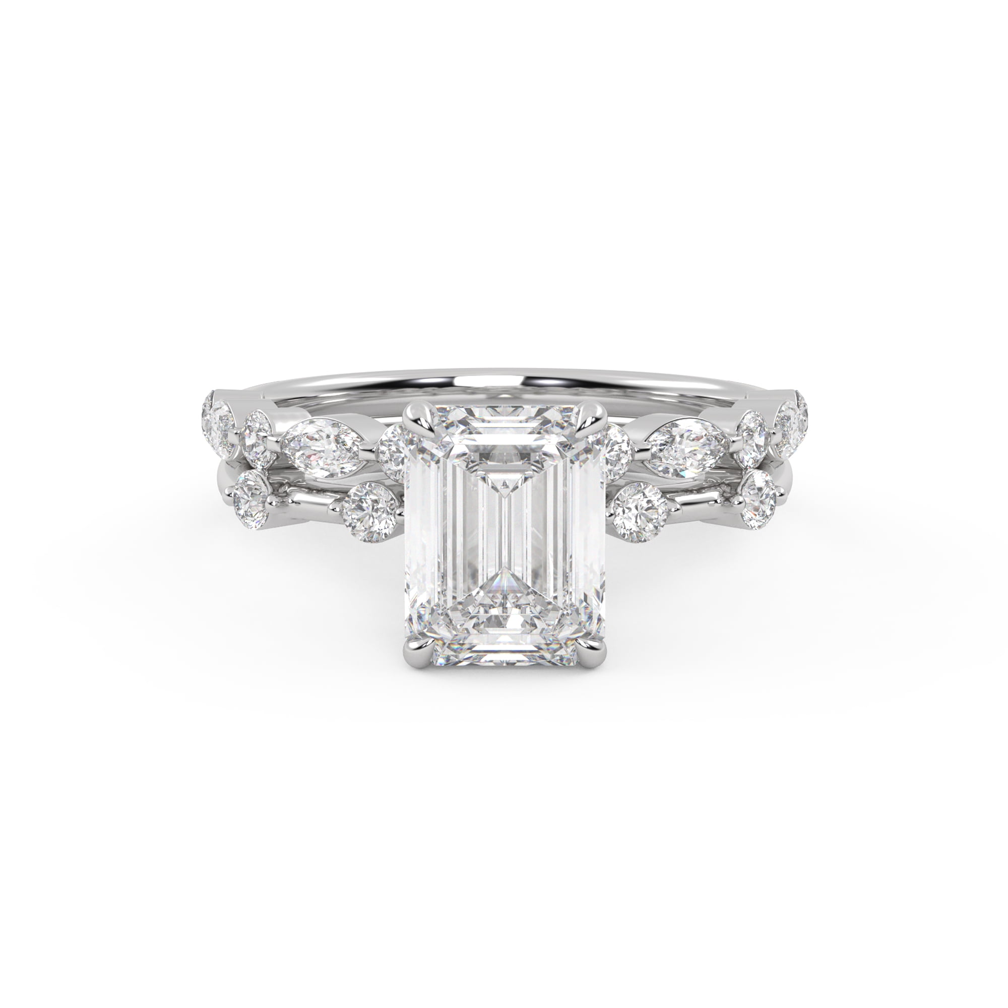 AFFY Bridal Ring Set for Women Center 8.5x 6.5mm Emerald, Marquise and ...