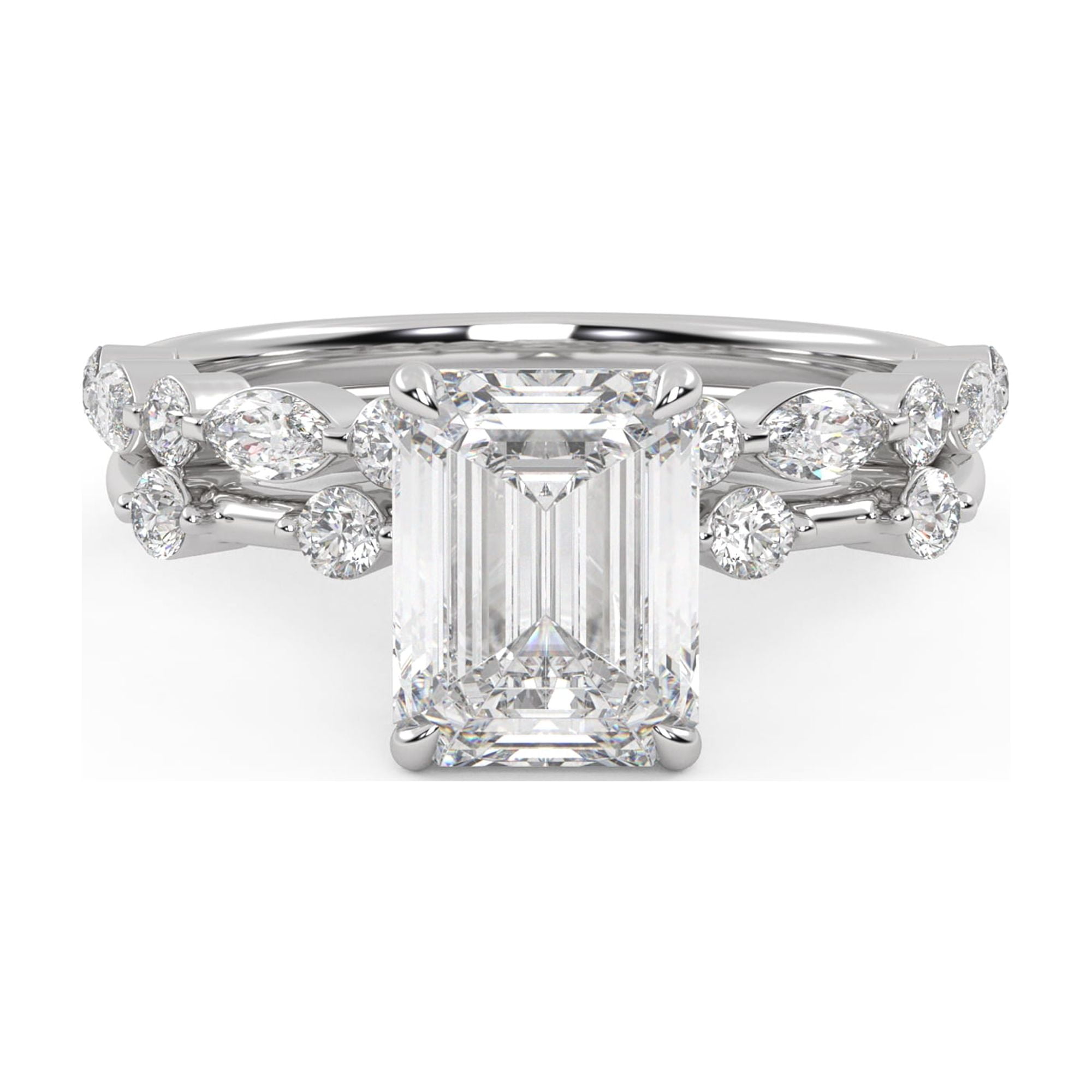 AFFY Bridal Ring Set for Women Center 8.5x 6.5mm Emerald, Marquise and ...