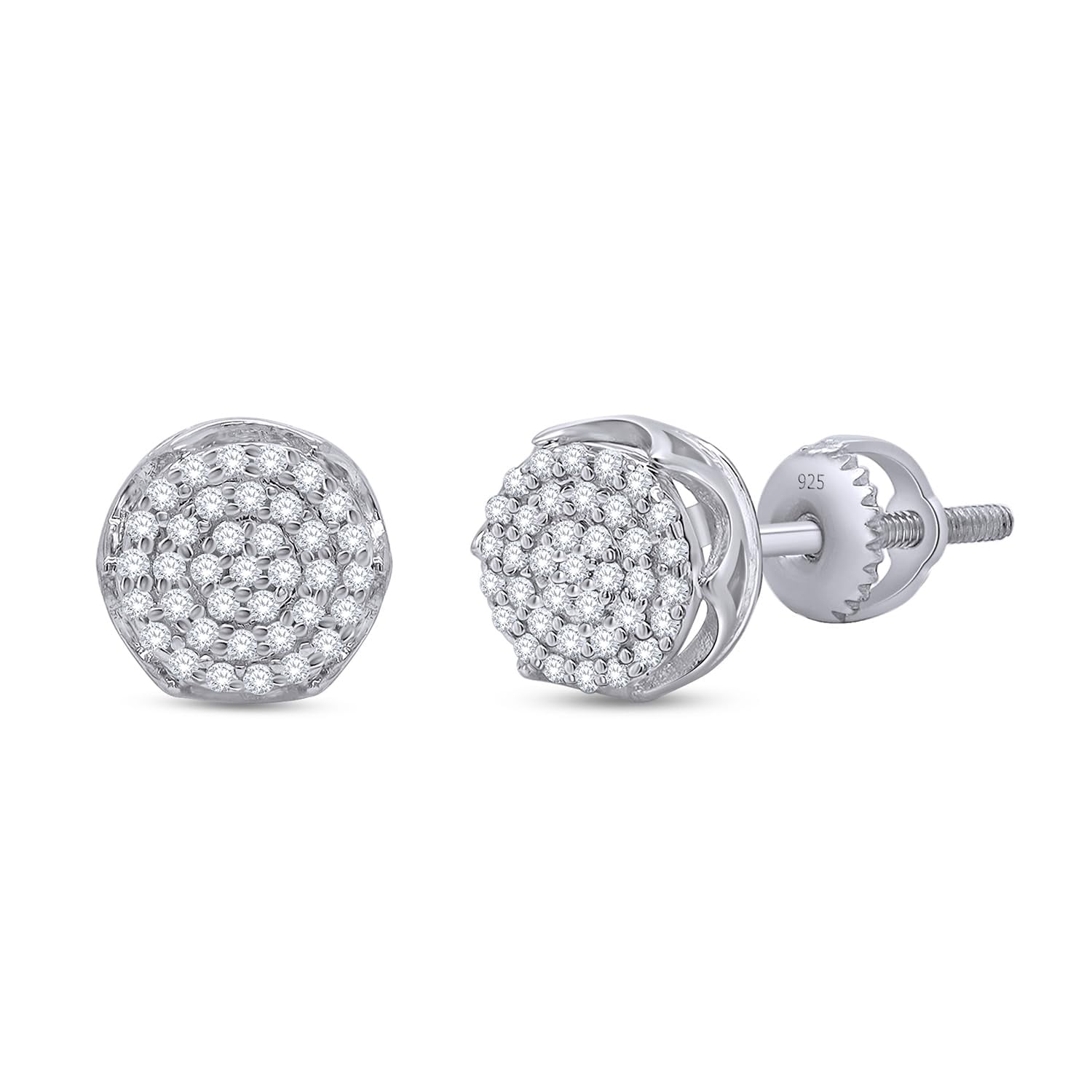 AFFY Cluster Diamond Stud Earrings for Men 0.40 Cttw Round Natural ...