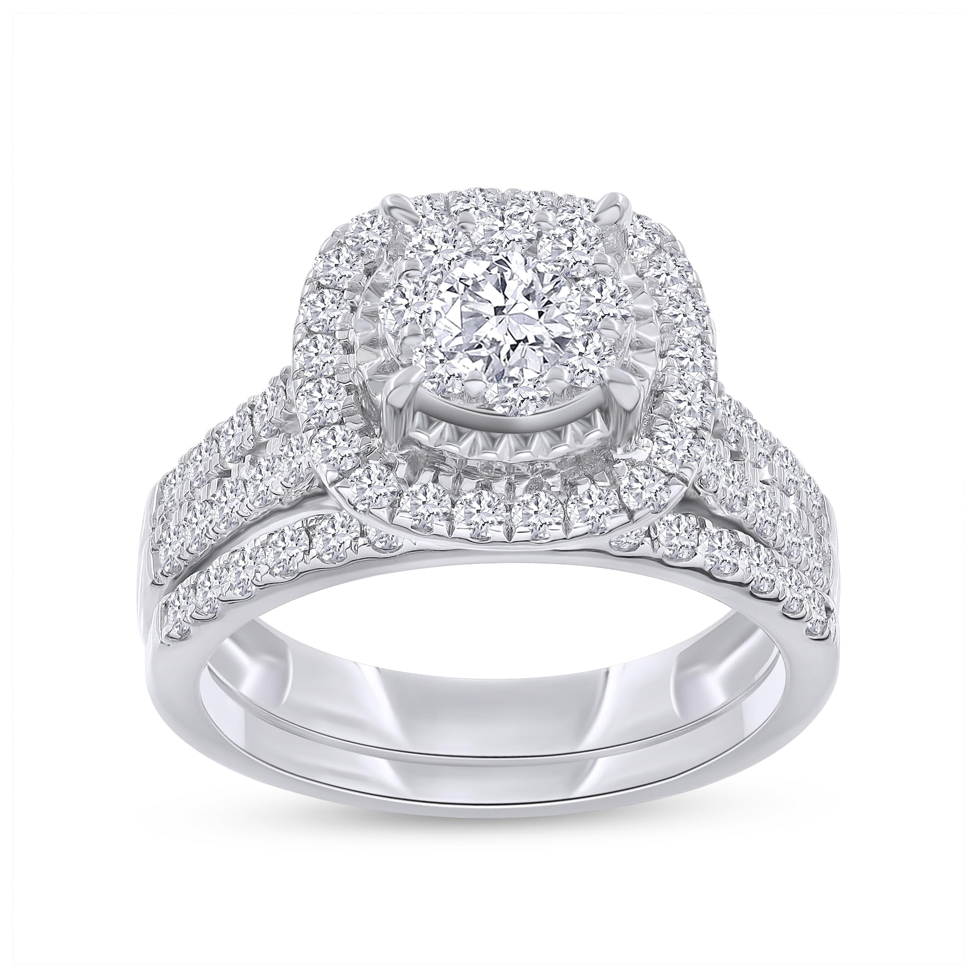 AFFY Cluster Engagement Bridal Ring Set For Women 1.00 Cttw Round Shape ...