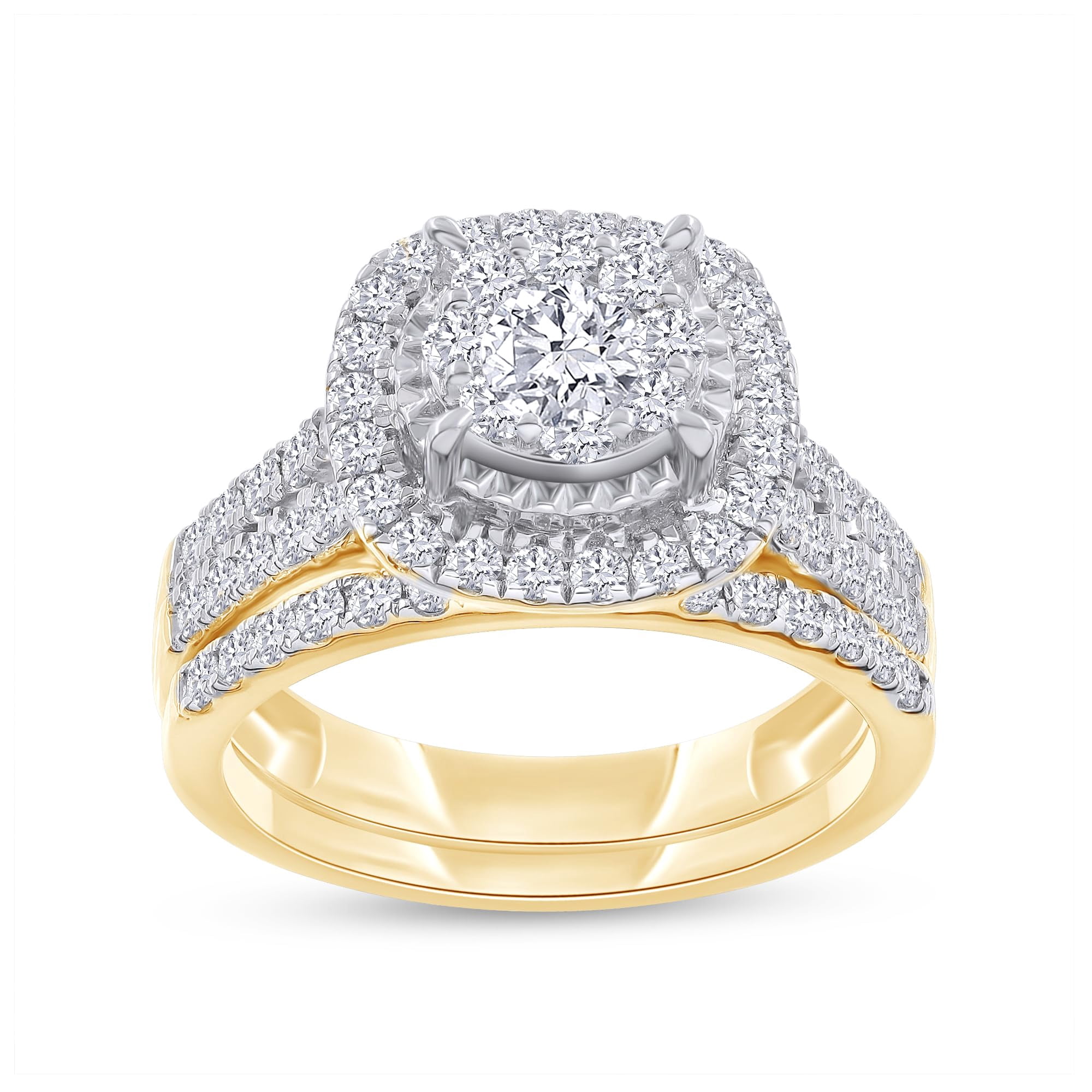 AFFY Cluster Engagement Bridal Ring Set For Women 1.00 Cttw Round Shape ...