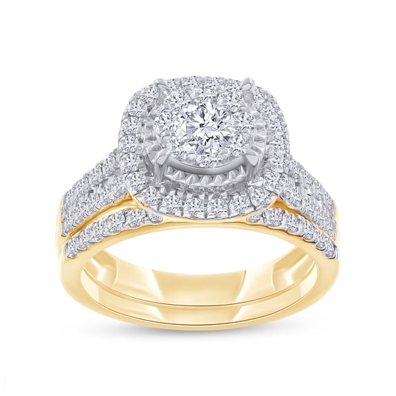 AFFY Cluster Engagement Bridal Ring Set For Women 1.00 Cttw Round Shape ...