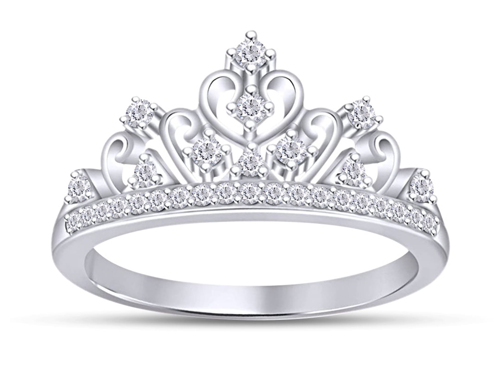 AFFY Cubic Zirconia Princess Crown Promise Ring For Womens in 14K White ...