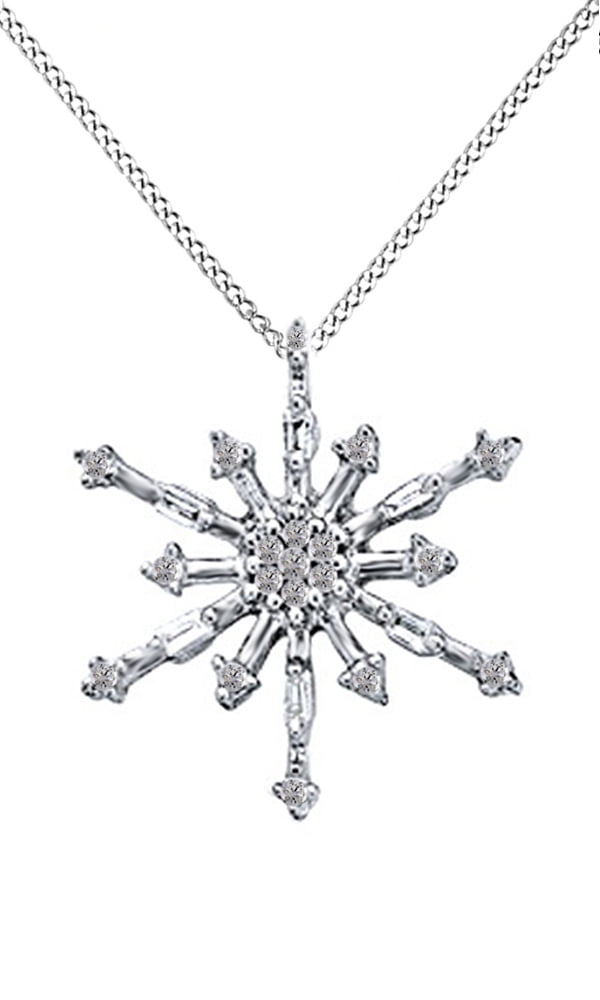 AFFY Diamond Snowflake Pendant Necklace in 10K Solid White Gold ...