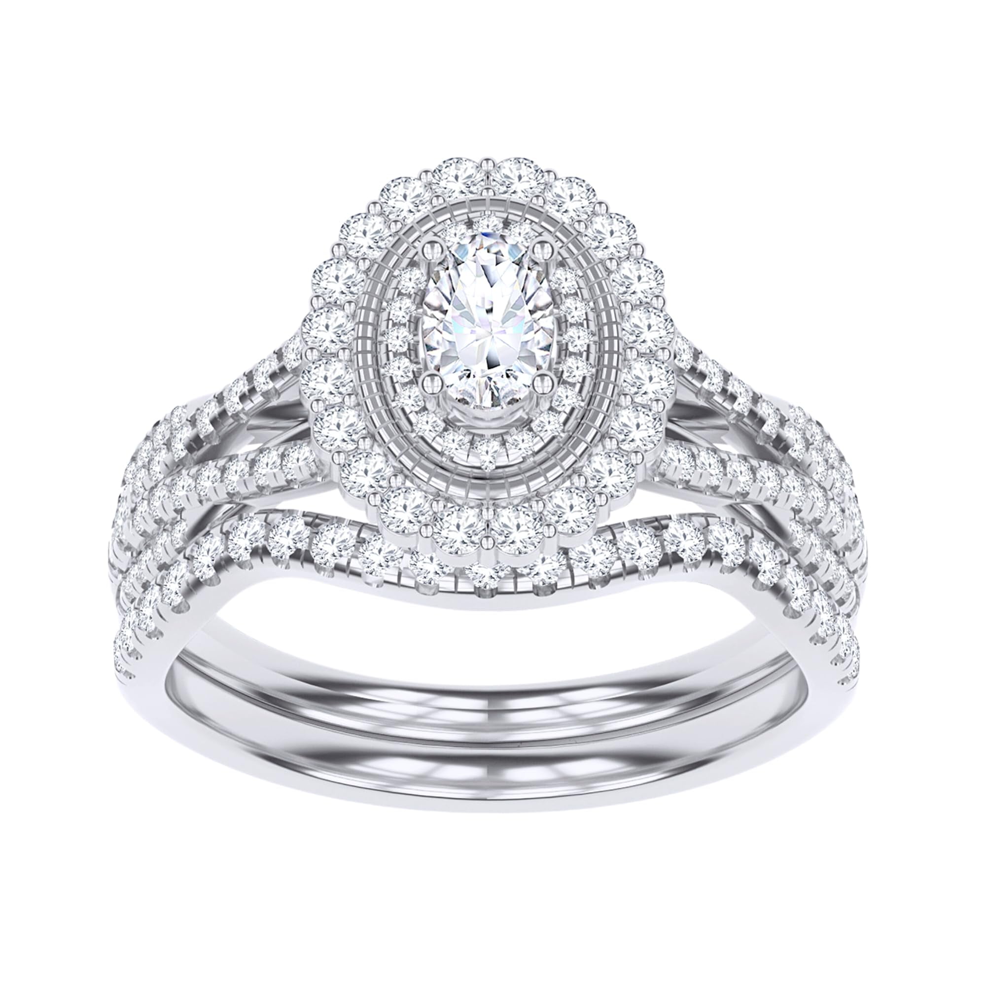 AFFY Double Halo Bridal Ring Set for Women 1.00 Carat Oval and Round ...
