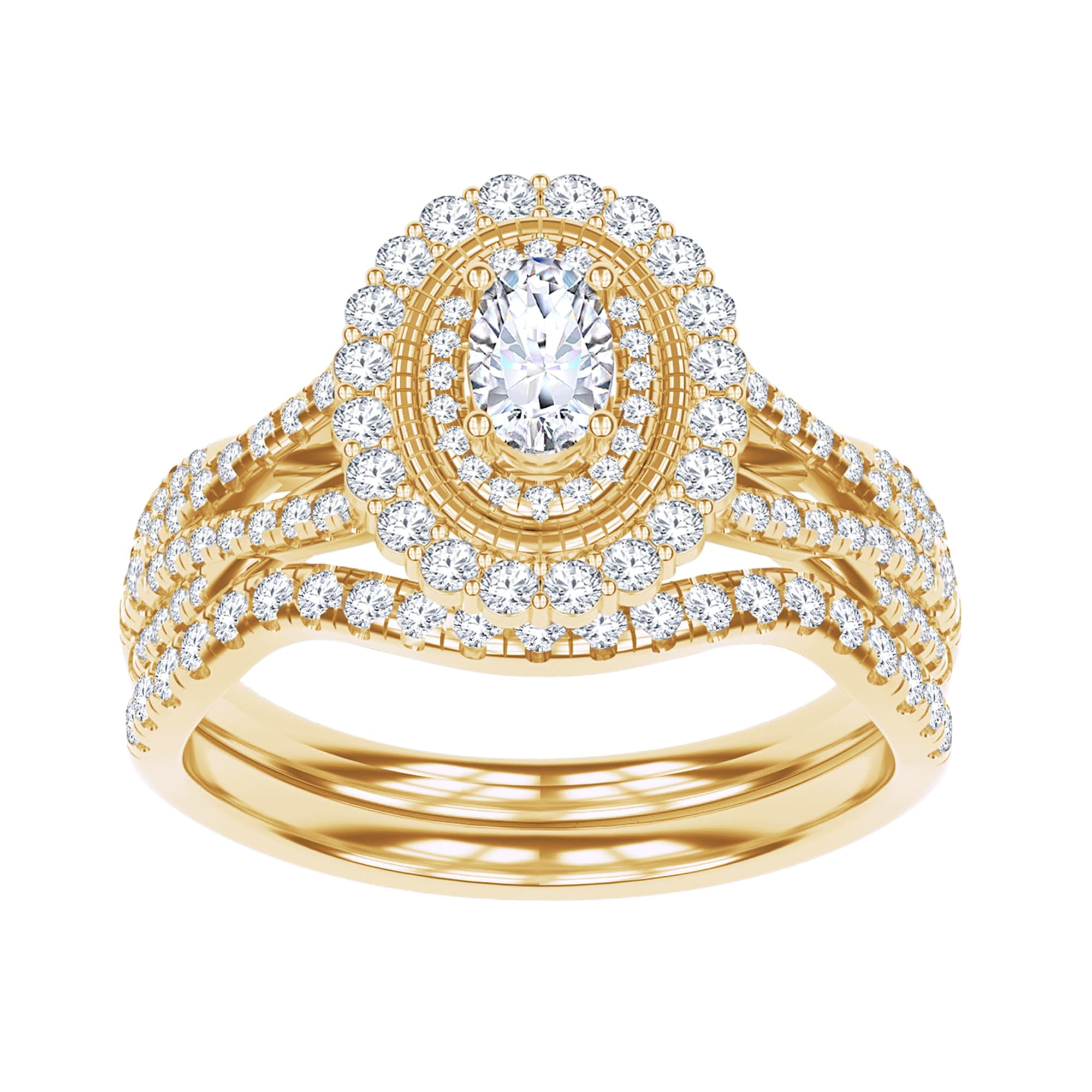 AFFY Double Halo Bridal Ring Set for Women 1.00 Carat Oval and Round ...