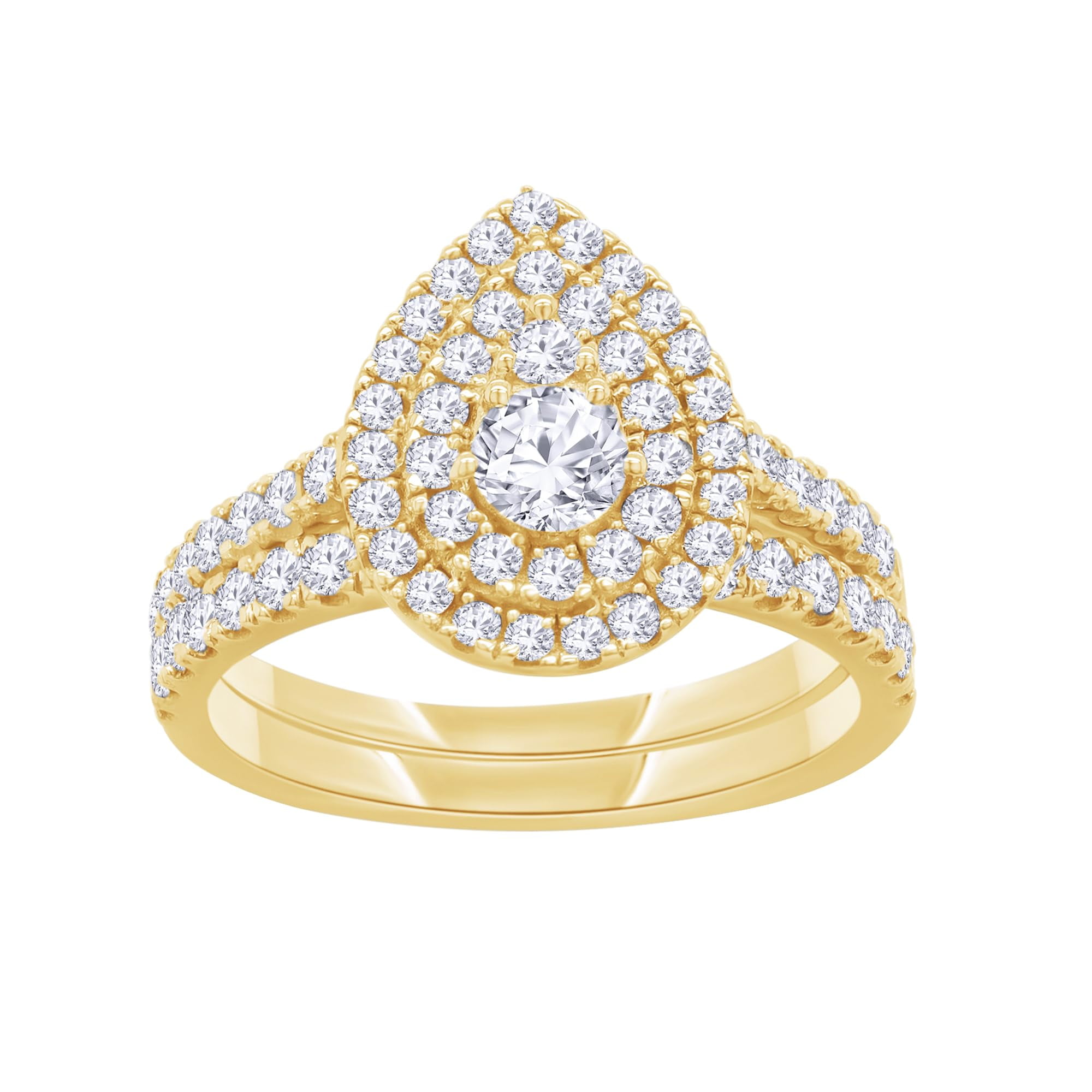 AFFY Double Halo Bridal Ring Set for Women 1.00 Carat Round Cut Lab ...