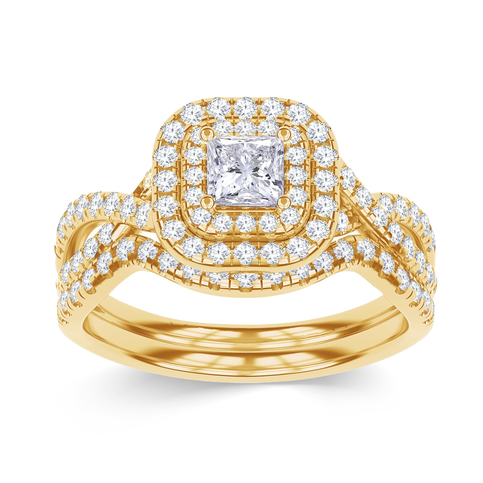 AFFY Double Halo Bridal Ring Set for Women 1.00 Cttw Princess and Round ...