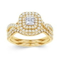 AFFY Double Halo Bridal Ring Set for Women 1.00 Cttw Princess and Round ...