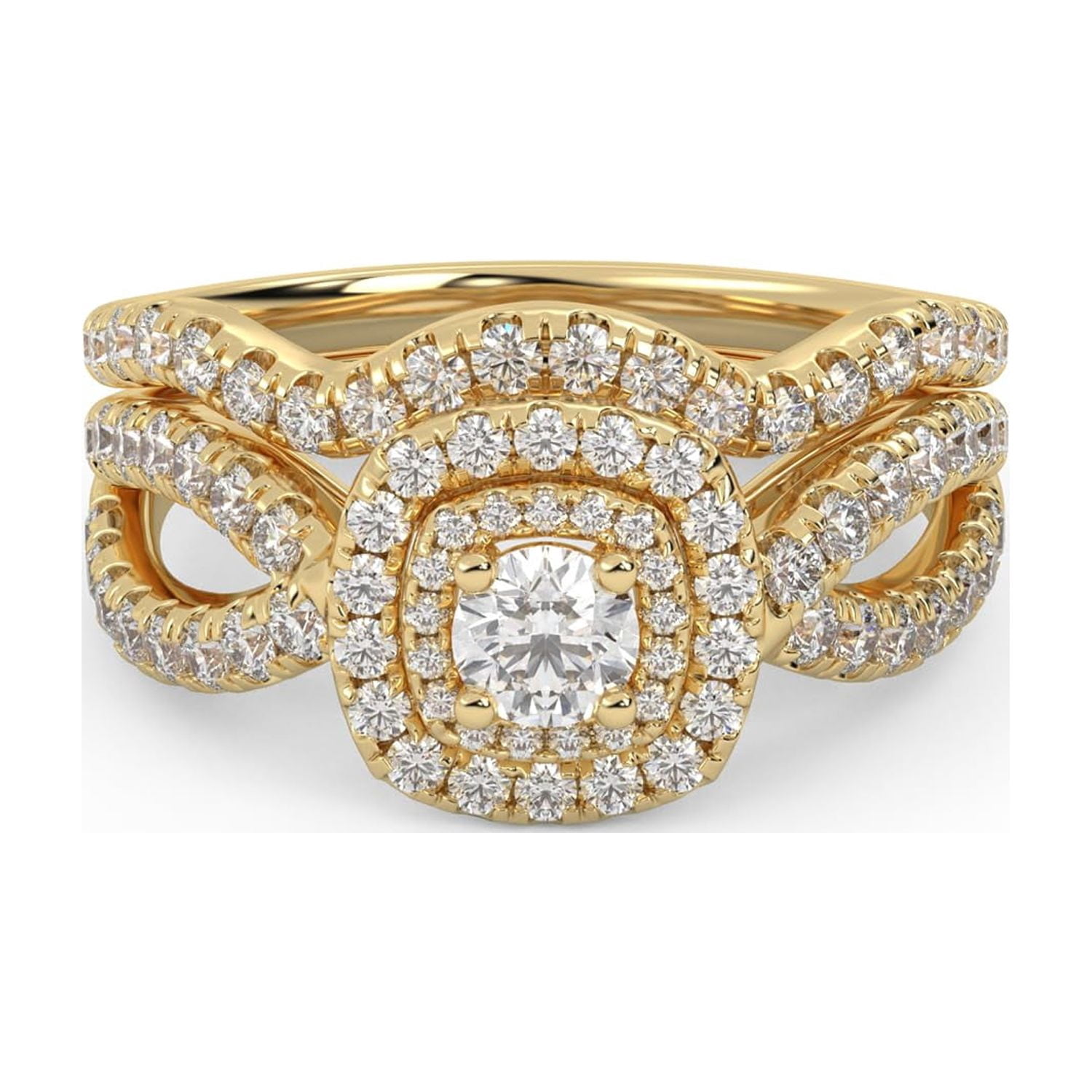 AFFY Double Halo Bridal Ring Set for Women Center 3.75mm Round Cut Lab ...