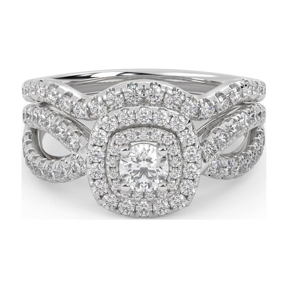 AFFY Double Halo Bridal Ring Set for Women Center 3.75mm Round Cut Lab ...