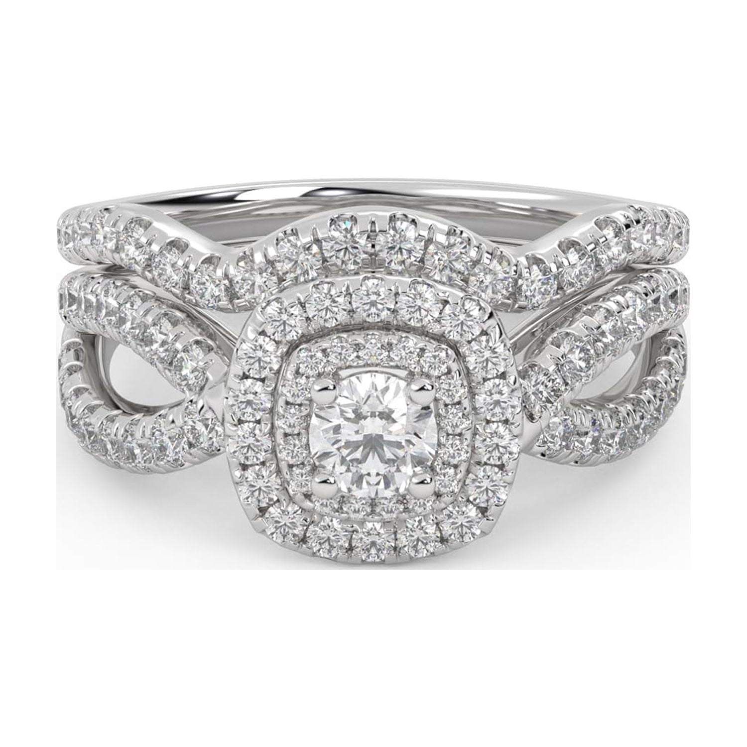 AFFY Double Halo Bridal Ring Set for Women Center 3.75mm Round Cut Lab ...