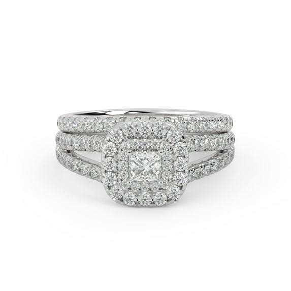 AFFY Double Halo Bridal Ring Set for Women Center 3mm Princess and ...