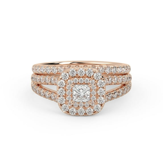 AFFY Double Halo Bridal Ring Set for Women Center 3mm Princess and ...