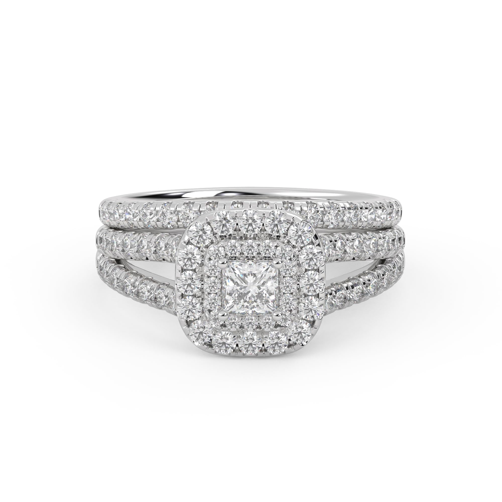 AFFY Double Halo Bridal Ring Set for Women Center 3mm Princess and ...