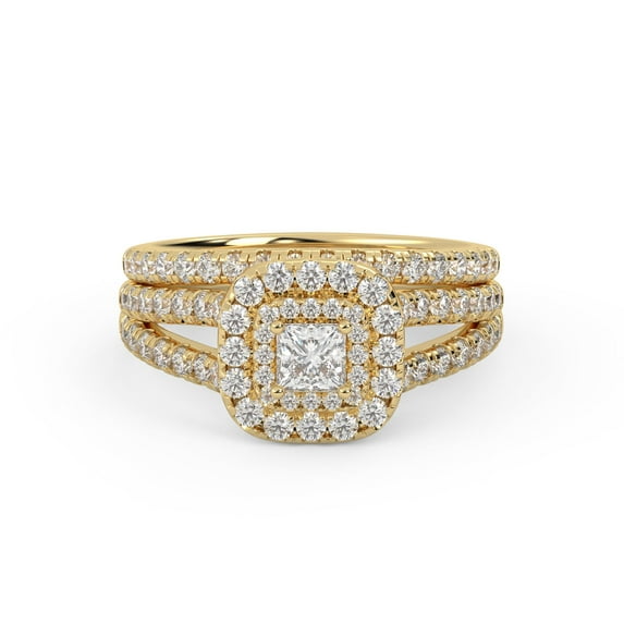 AFFY Double Halo Bridal Ring Set for Women Center 3mm Princess and ...