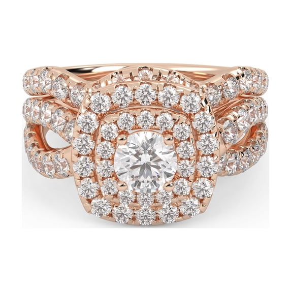 AFFY Double Halo Bridal Ring Set for Women Center 4.75mm Round Cut Lab ...