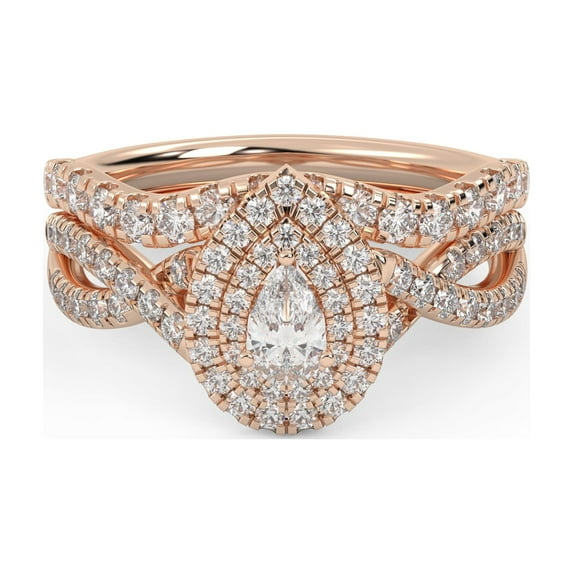 AFFY Double Halo Bridal Ring Set for Women Center 5x3mm Pear and Round ...