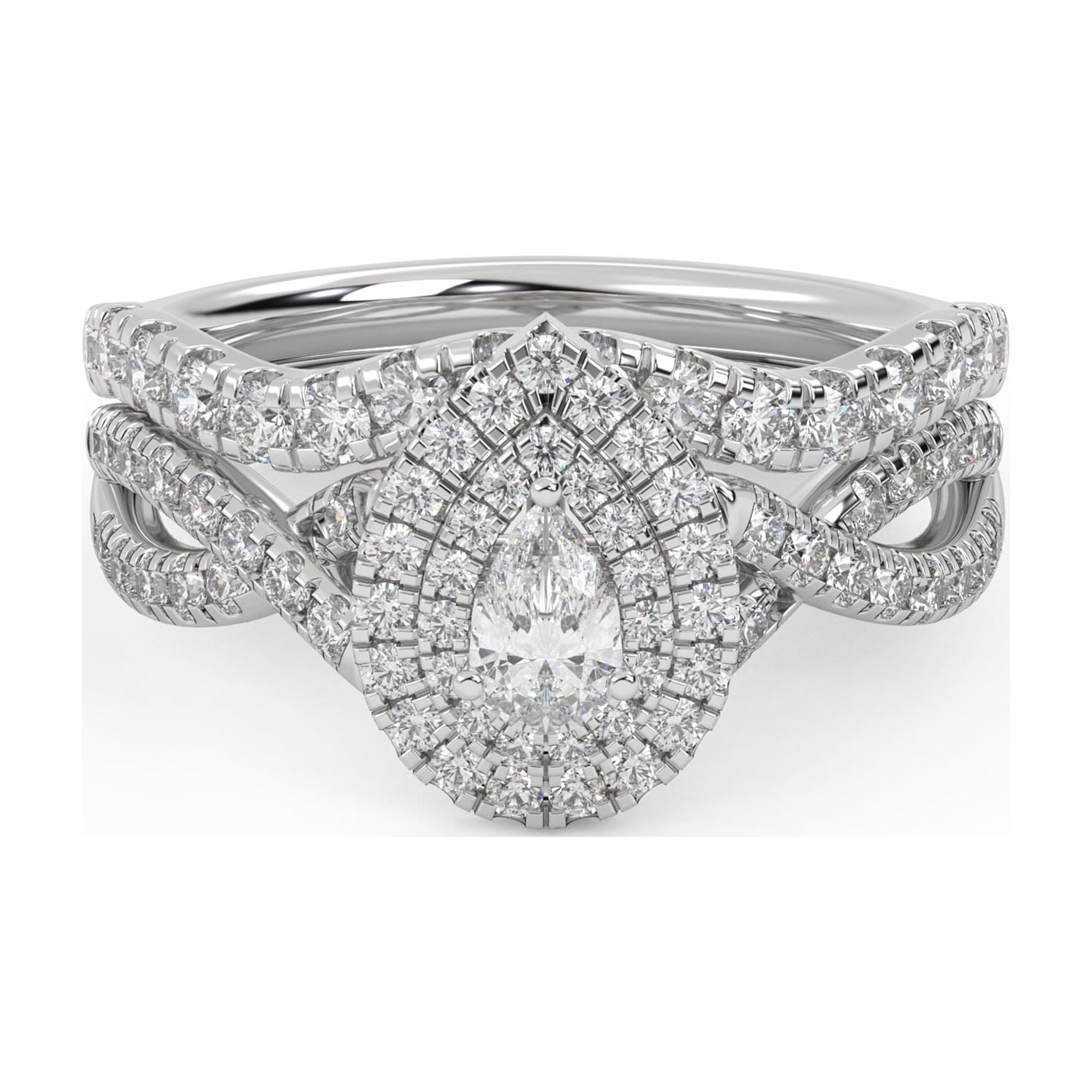 AFFY Double Halo Bridal Ring Set for Women Center 5x3mm Pear and Round ...