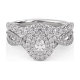 AFFY Double Halo Bridal Ring Set for Women Center 5x3mm Pear and Round ...