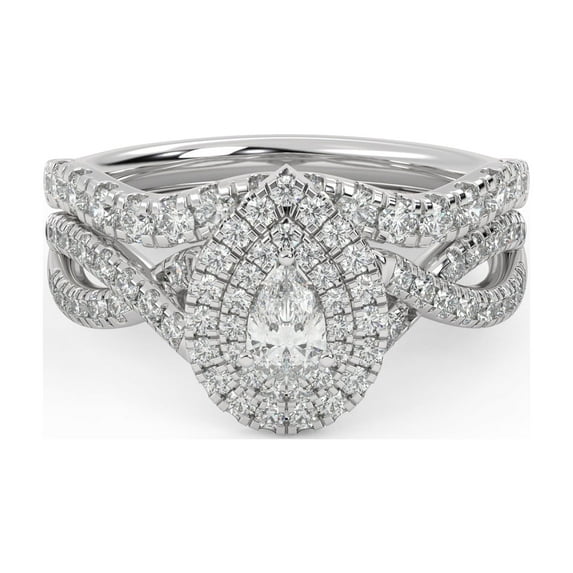 AFFY Double Halo Bridal Ring Set for Women Center 5x3mm Pear and Round ...