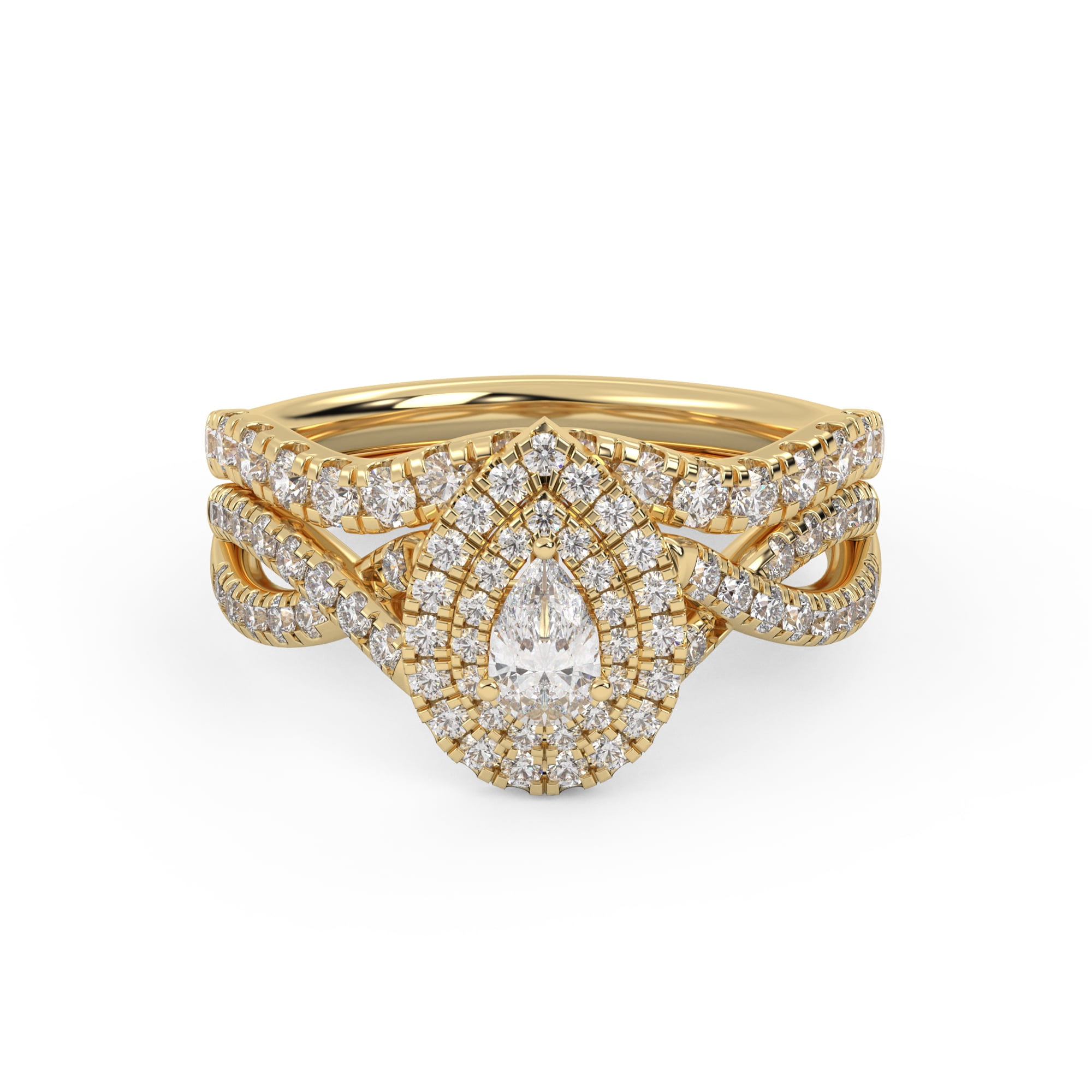 AFFY Double Halo Bridal Ring Set for Women Center 5x3mm Pear and Round ...