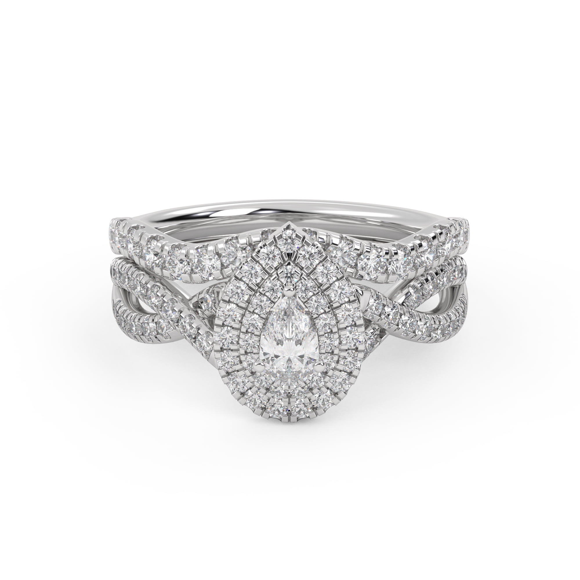 AFFY Double Halo Bridal Ring Set for Women Center 5x3mm Pear and Round ...