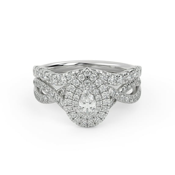 AFFY Double Halo Bridal Ring Set for Women Center 5x3mm Pear and Round ...