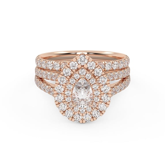 AFFY Double Halo Bridal Ring Set for Women Center 6x4mm Pear and Round ...